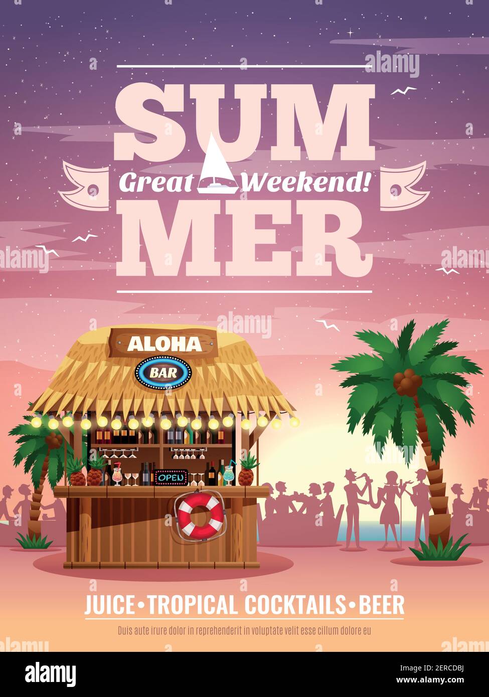 Tropical beach resort bungalow bar cocktails refreshments beer ...