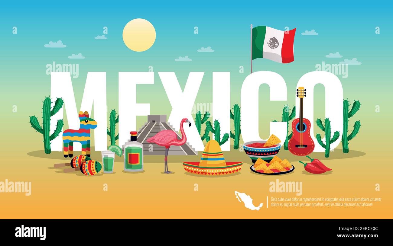 Mexico colorful horizontal composition banner header title with ...