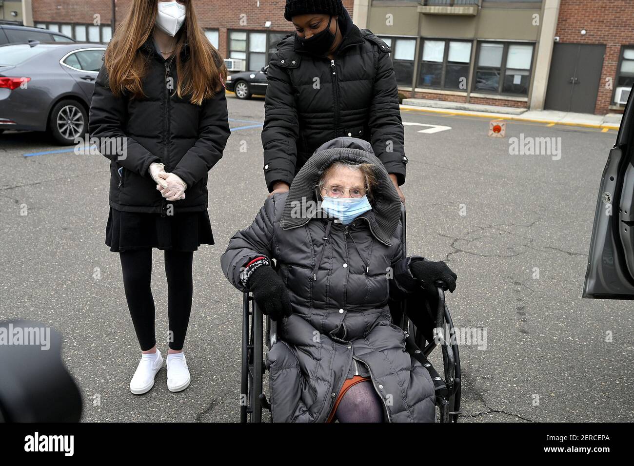 Holocaust survivor Bonnie Rybstein, 98, sits in a wheelchair as she ...