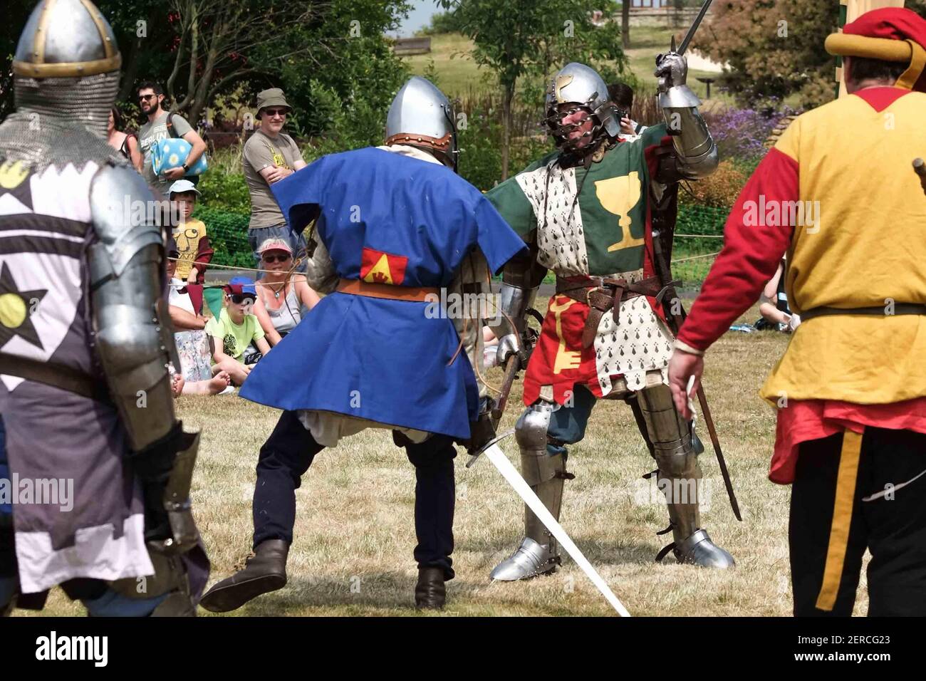 A medieval tournament is staged in Lenses Abbey park in London, UK on ...