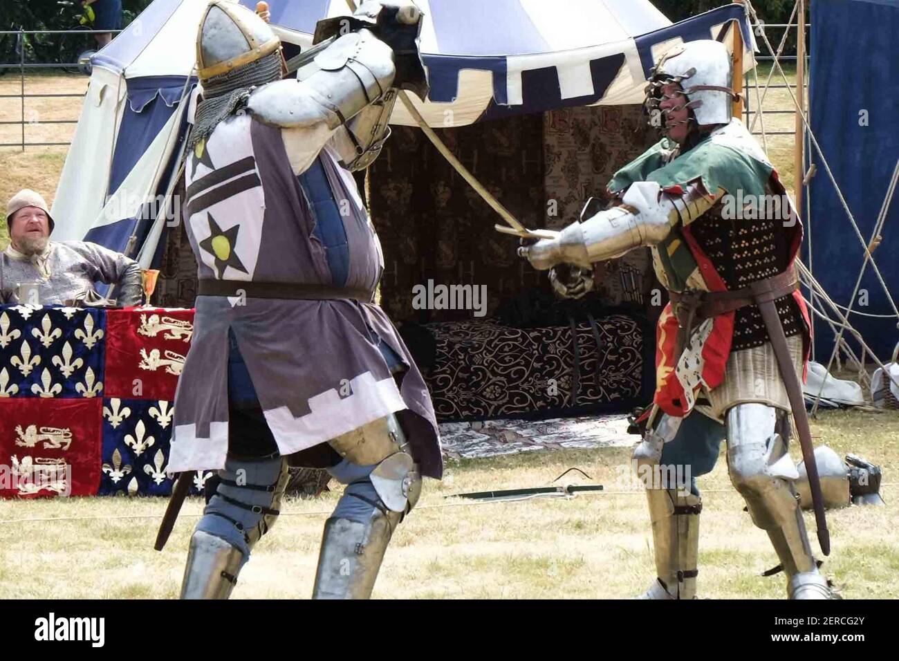 A medieval tournament is staged in Lenses Abbey park in London, UK on ...