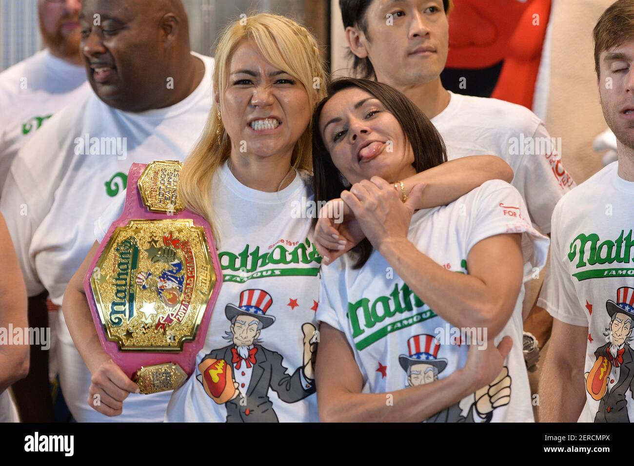 (L-R) Competitive eaters Miki Sudo and Michelle Lesco attend the ...