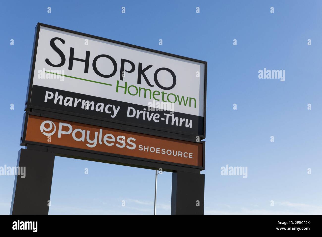 A logo sign outside of a Shopko Hometown retail store in Kiel ...