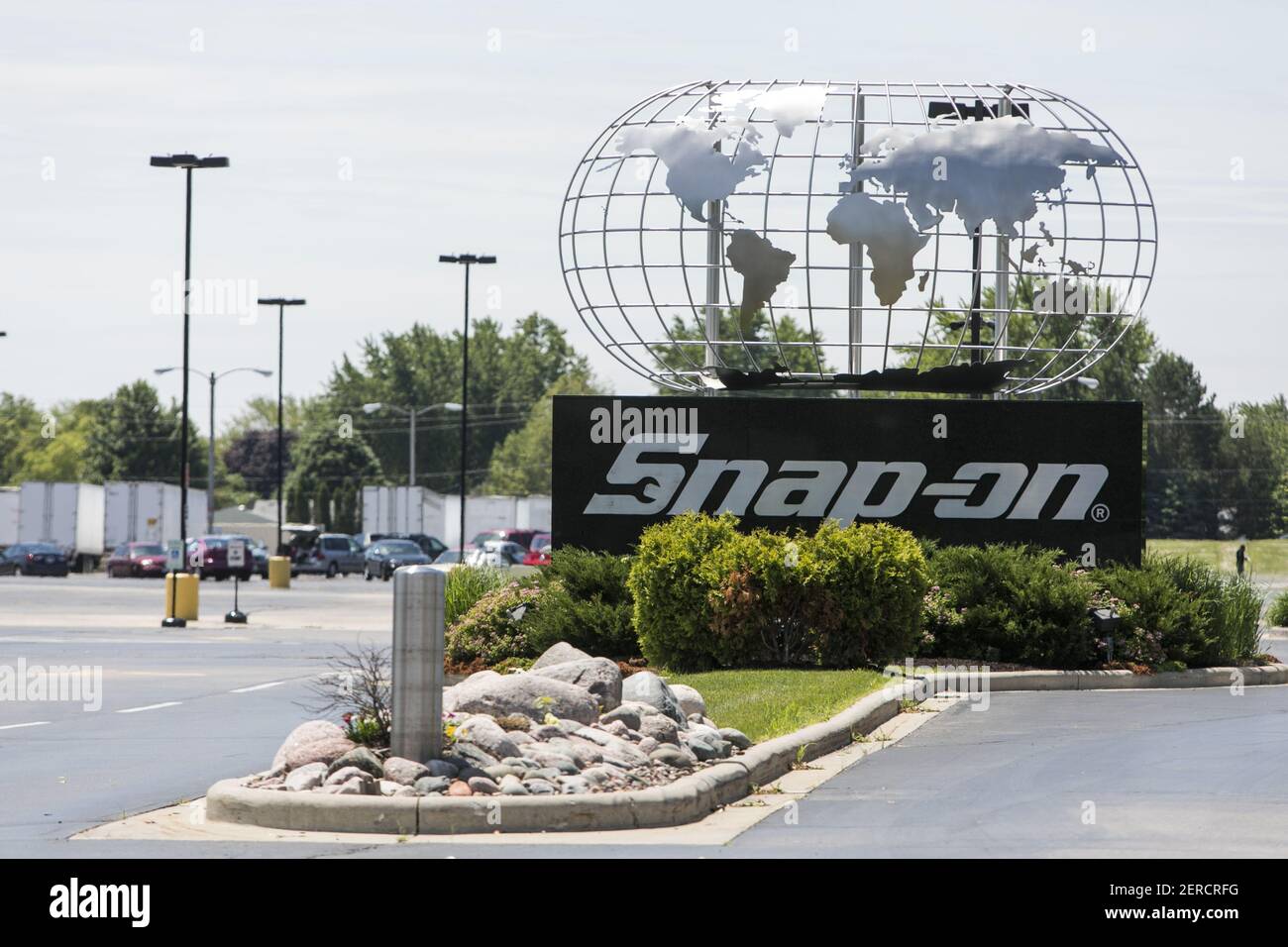 A logo sign outside of the headquarters of Snap-on, Inc., in Kenosha ...
