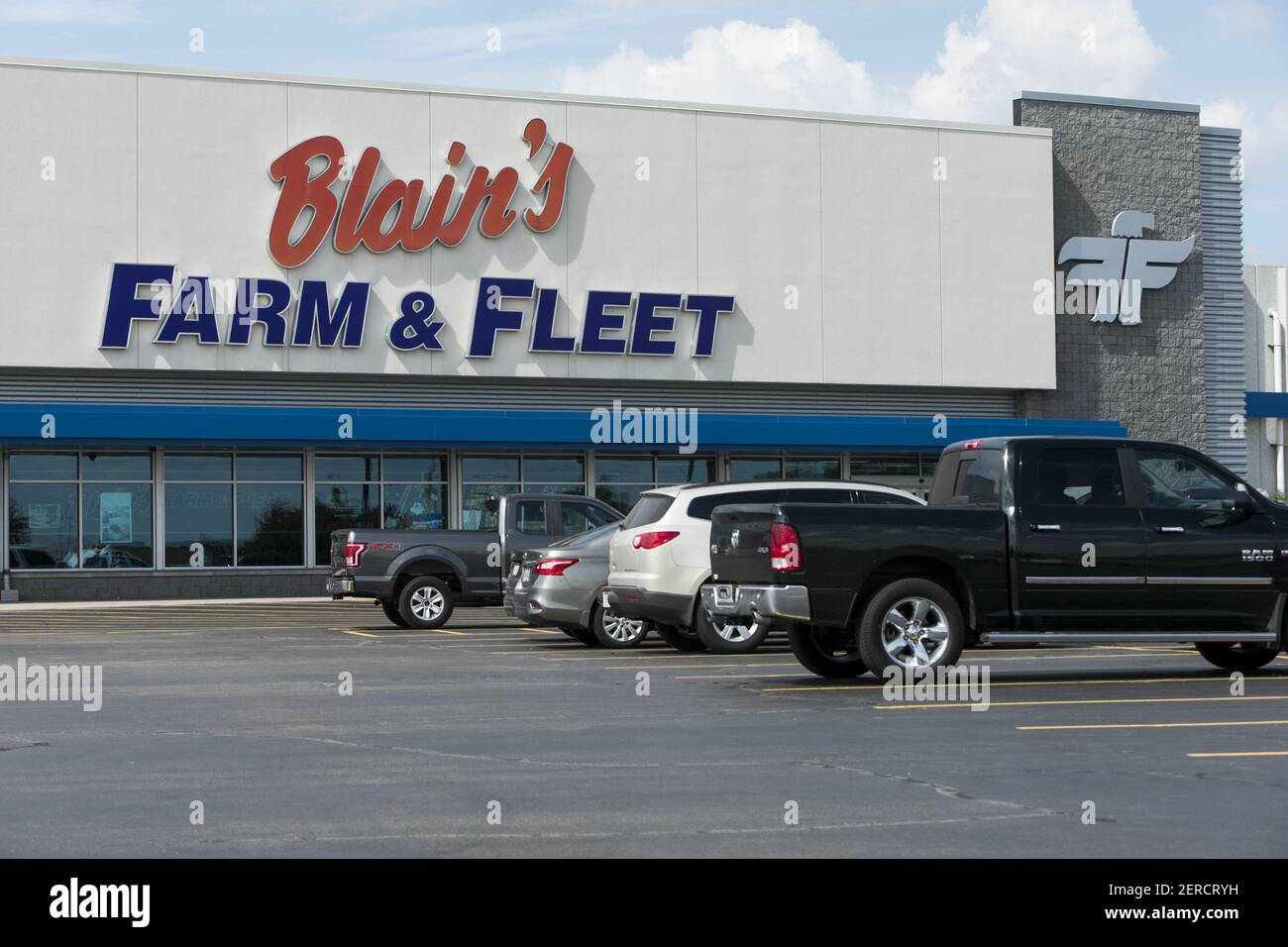 A logo sign outside of a Blain's Farm & Fleet retail store in ...