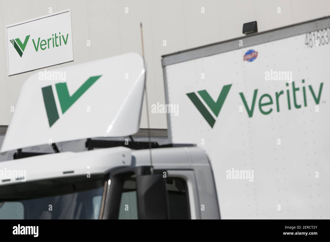 Semi-trucks and trailers featuring Veritiv Corporation logos outside of ...
