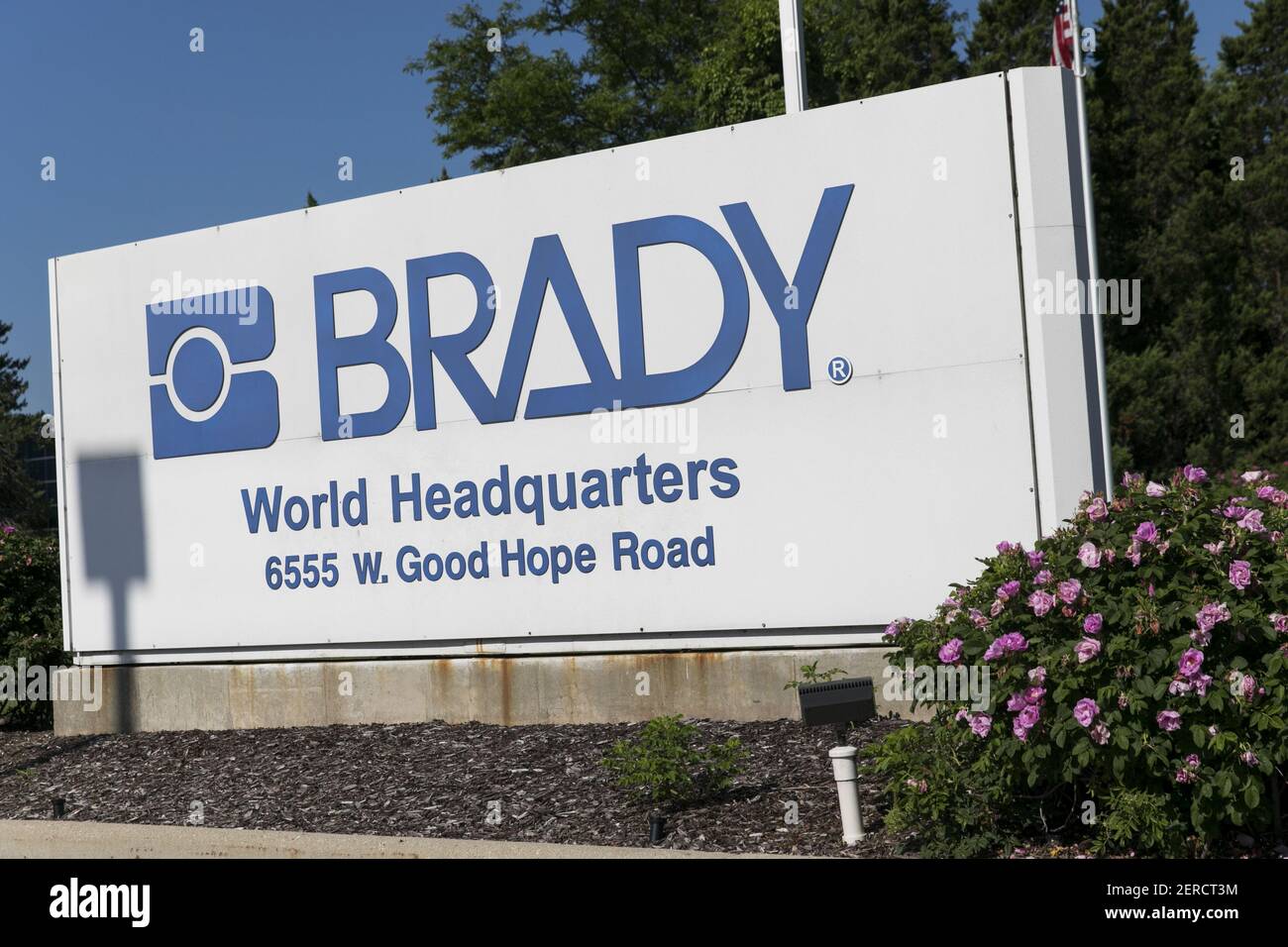A logo sign outside of the headquarters of the Brady Corporation in ...