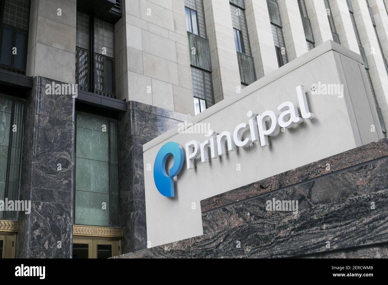 A logo sign outside of the headquarters of The Principal Financial ...