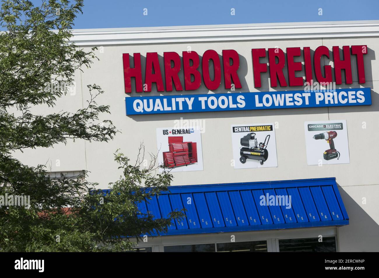 A logo sign outside of a Harbor Freight Tools retail store in Council ...