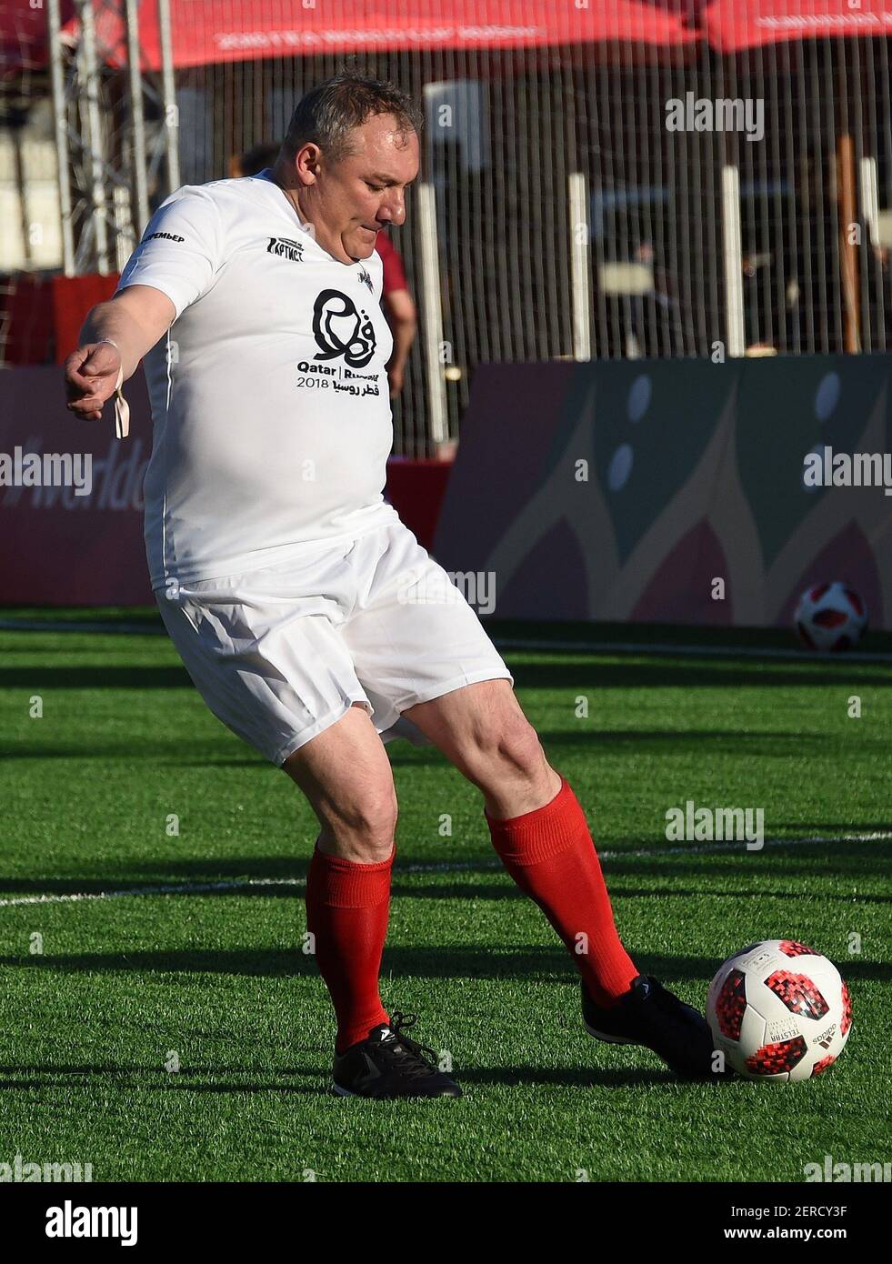 Actor, musician and TV presenter Nicolay Fomenko during the match. June ...