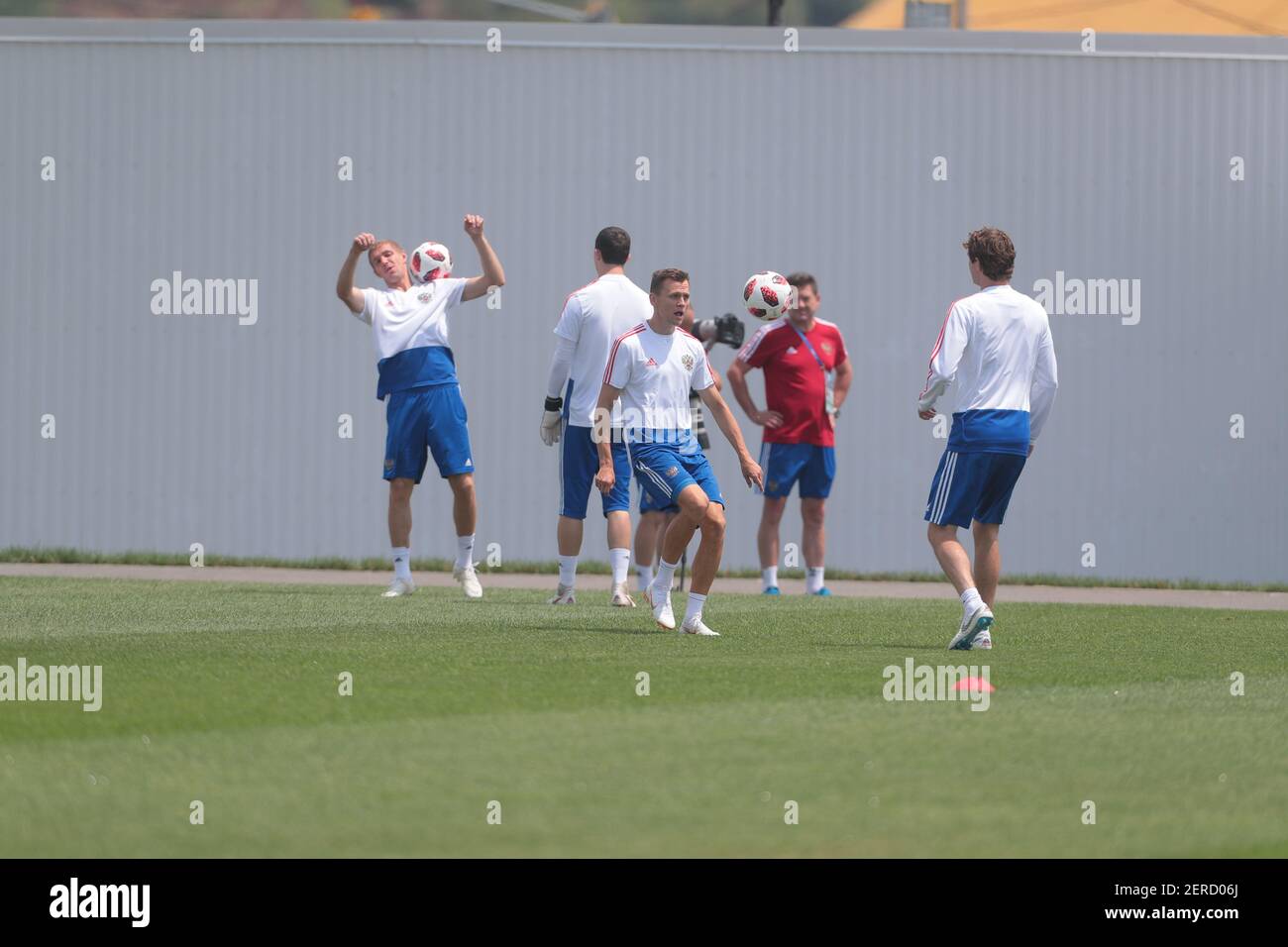 Russian football players during the training. June 5, 2018. Russia ...
