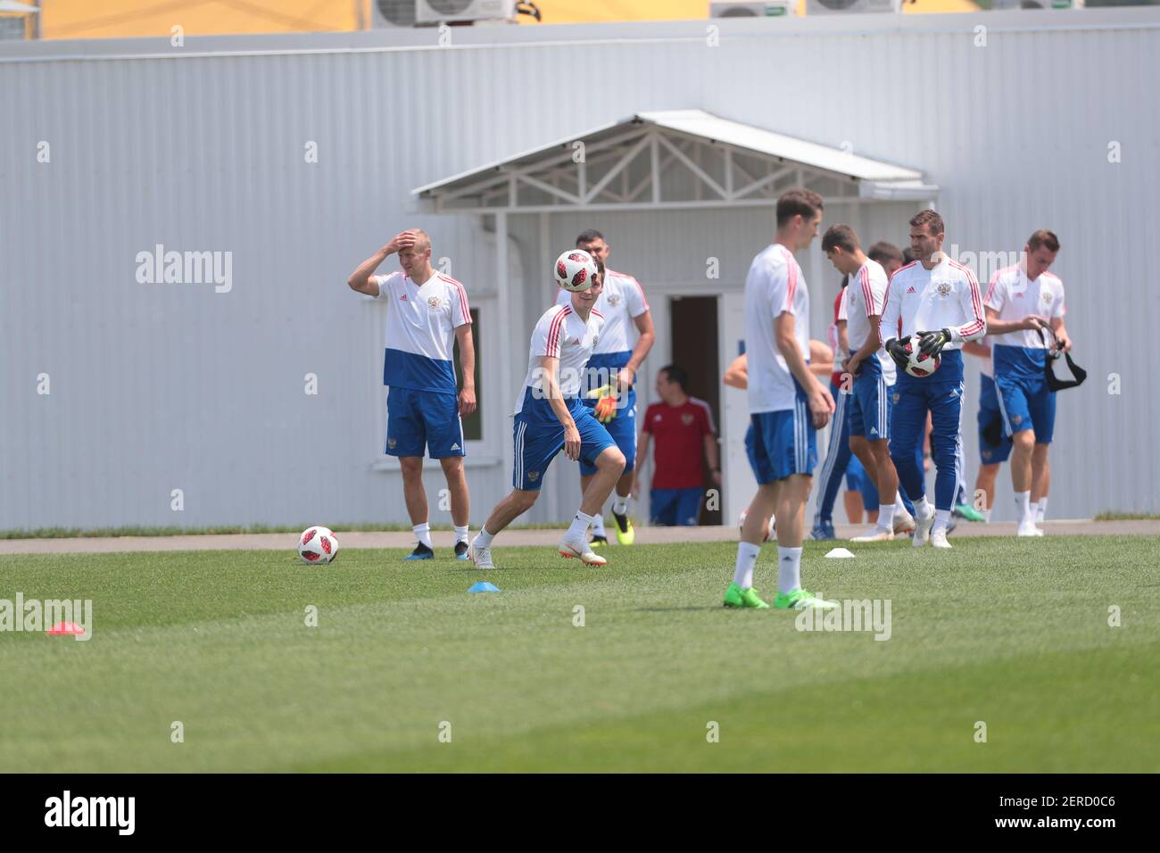 Russian football players during the training. June 5, 2018. Russia ...
