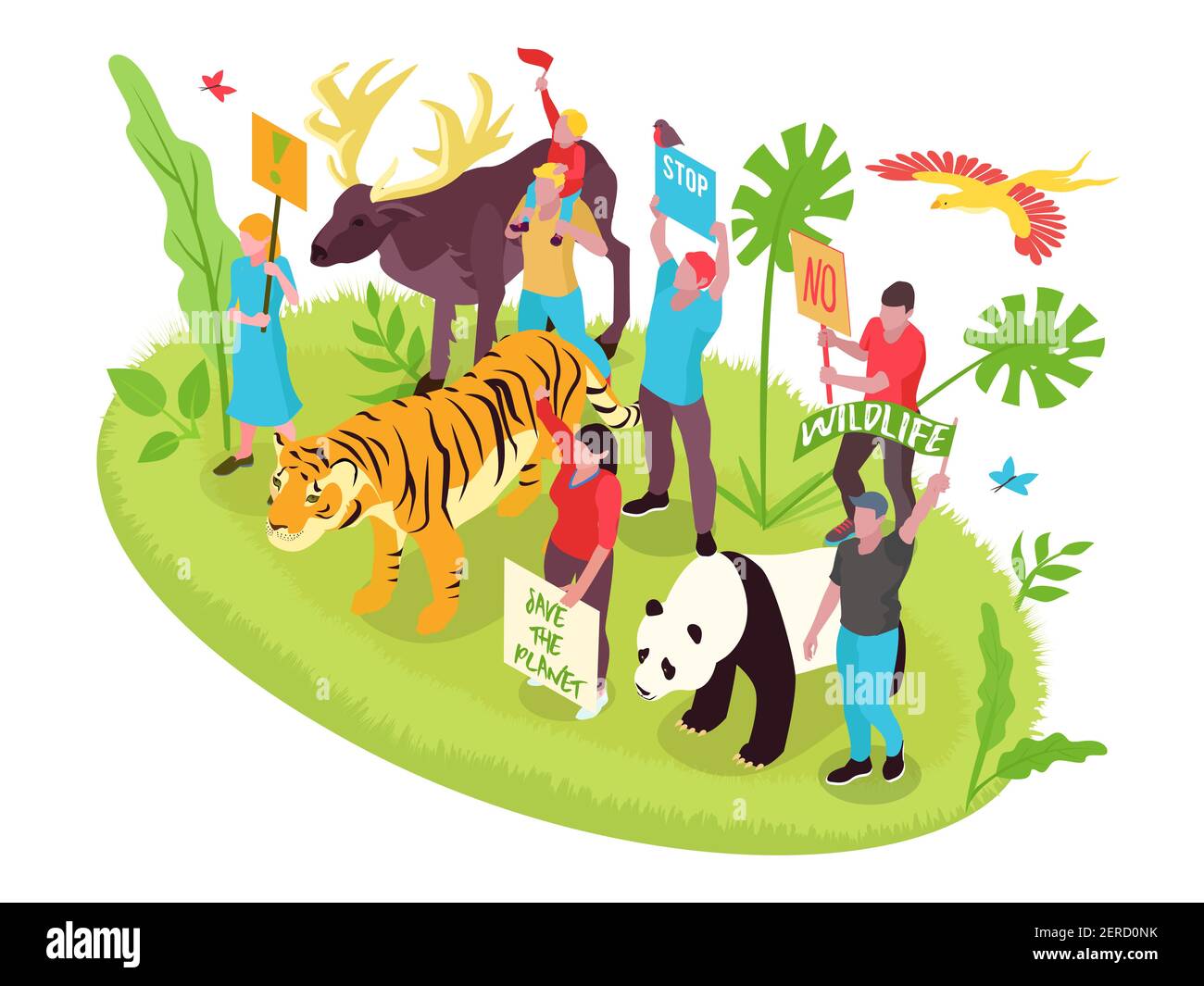 Wildlife protection isometric concept with people nature and animals ...