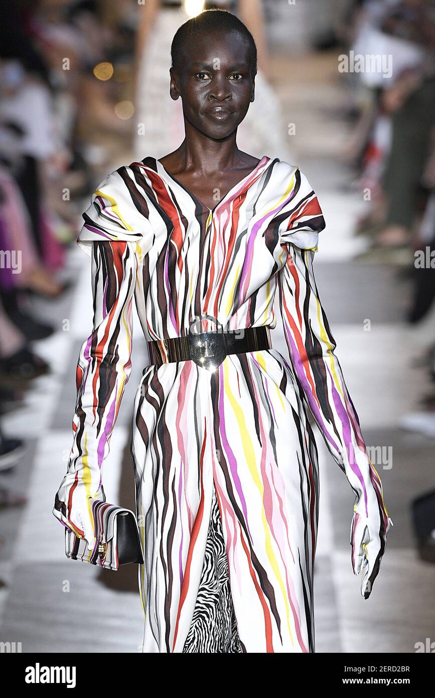 Alek Wek walks on the runway during the Schiaparelli Haute Couture Fall ...