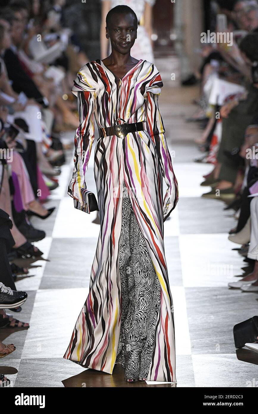 Alek Wek walks on the runway during the Schiaparelli Haute Couture Fall ...