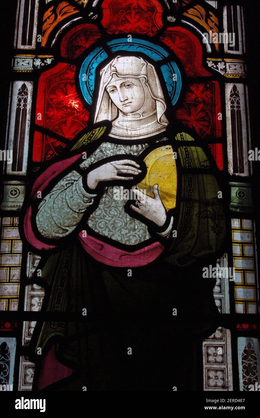 A Victorian stained glass window of St Mary of Clopas, part of a larger ...