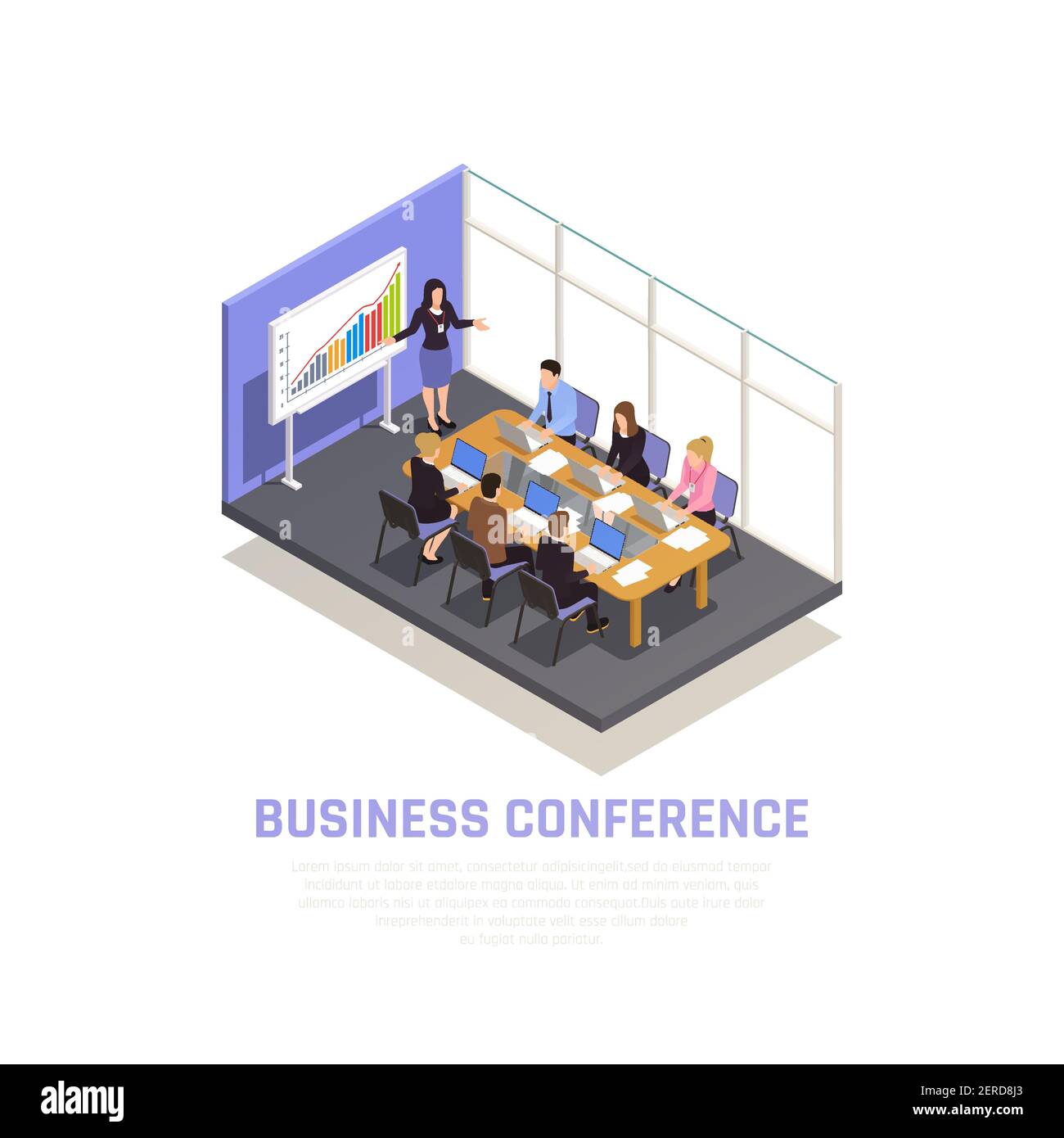 Business coaching isometric concept with business conference symbols ...