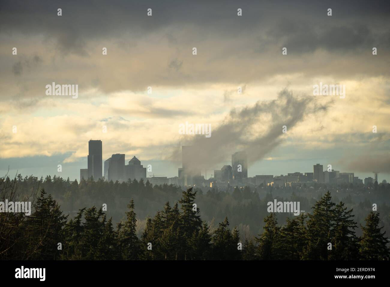 Sunset Seattle skyline view on sunny winter day Stock Photo - Alamy