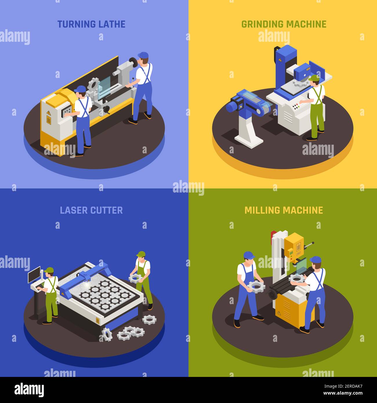 Industrial machinery concept icons set with milling machine symbols ...