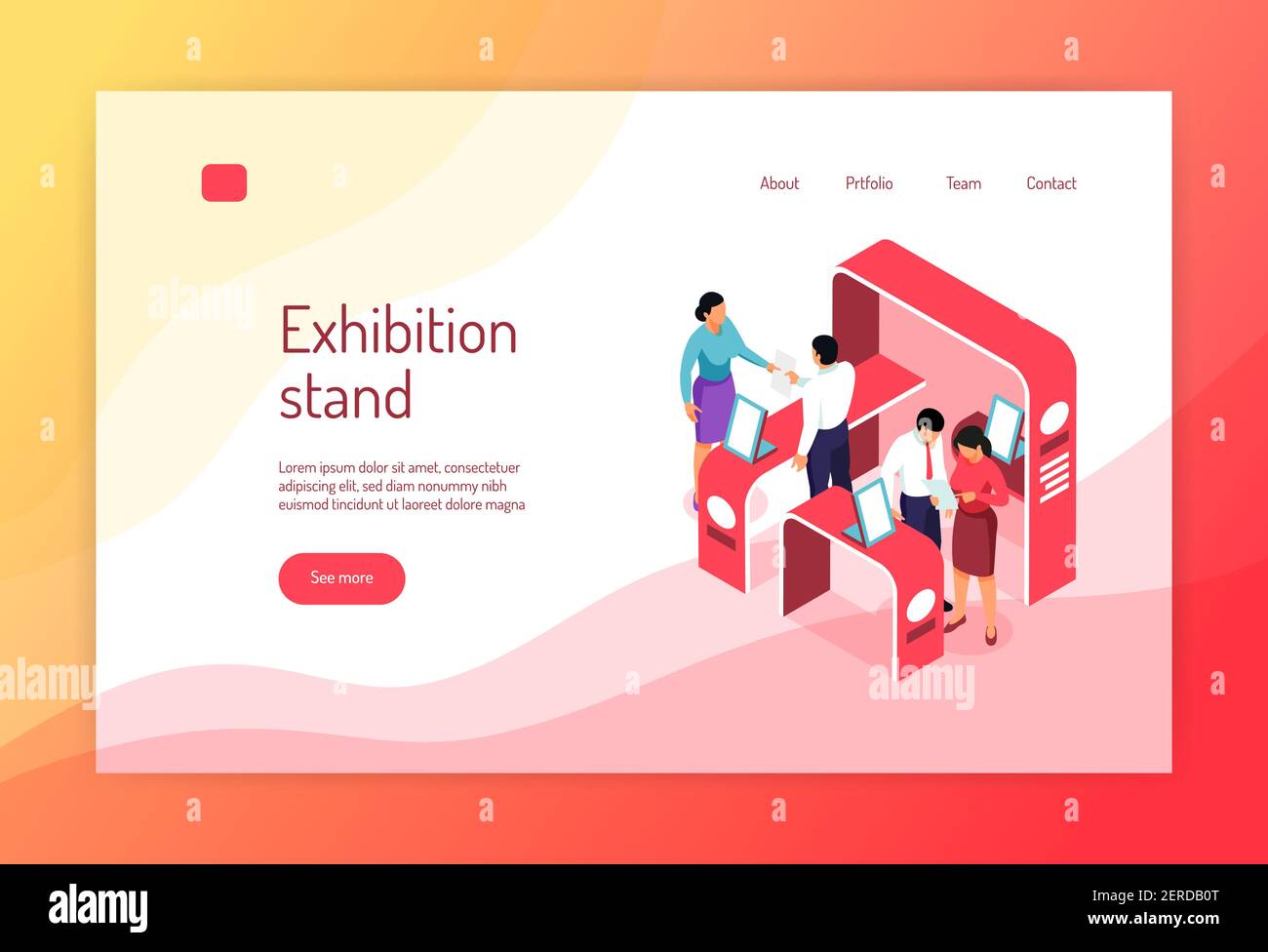 Isometric expo concept banner website page design with images of ...