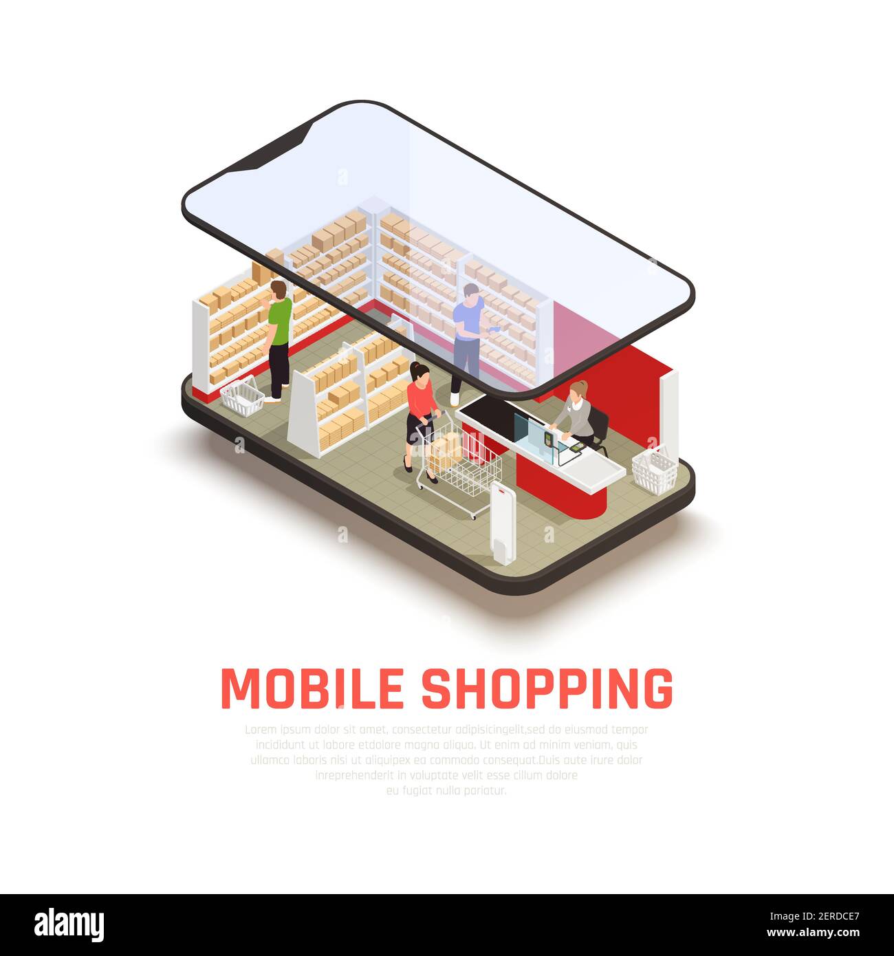 Mobile shopping concept with clothing store symbols isometric vector ...