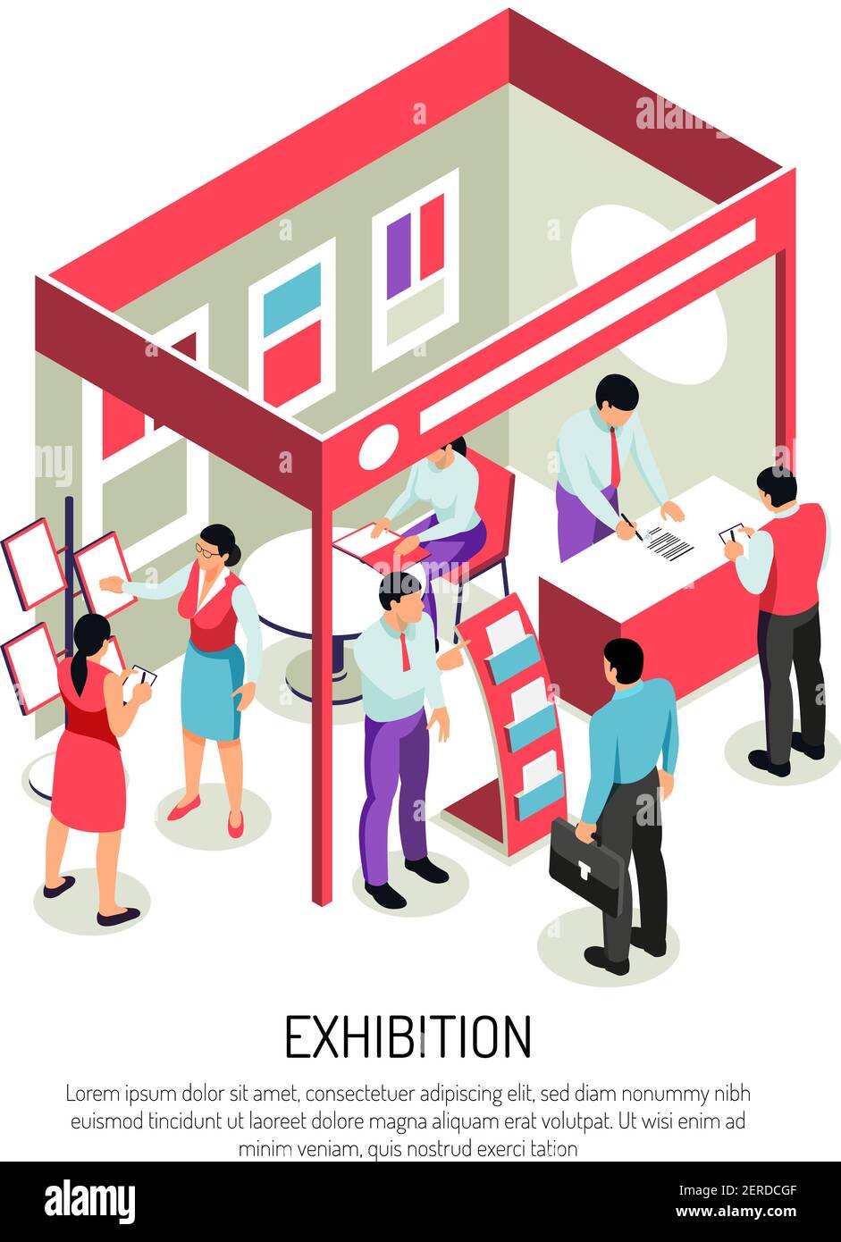 Isometric expo background composition with editable text and view of ...