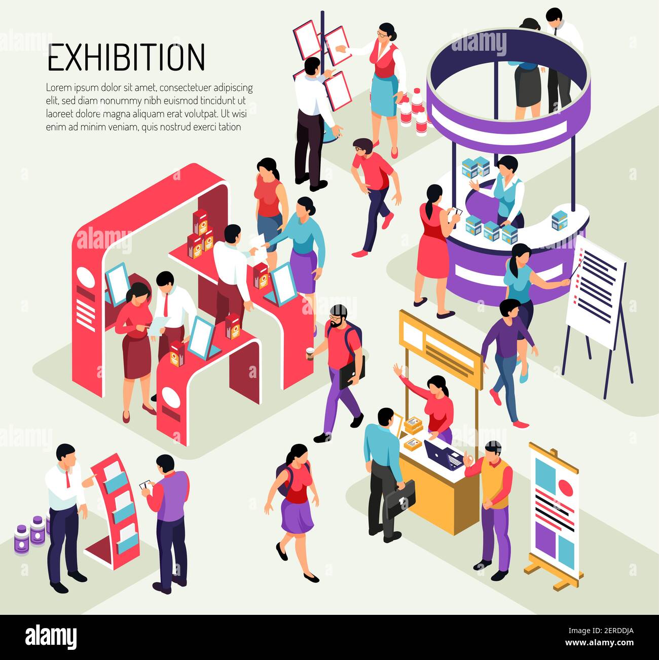Isometric expo exhibition composition background with editable text ...