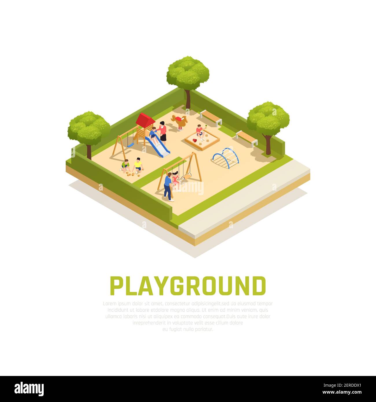Playground isometric concept with outdoor family pastime symbols vector ...