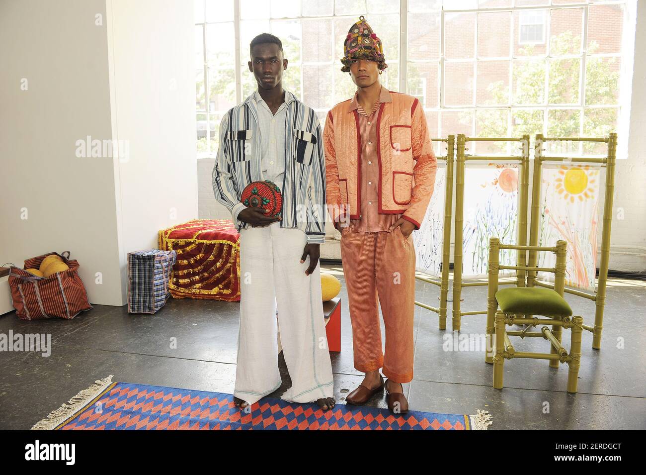 Model at the presentation for Bode Fashion Show during New York ...