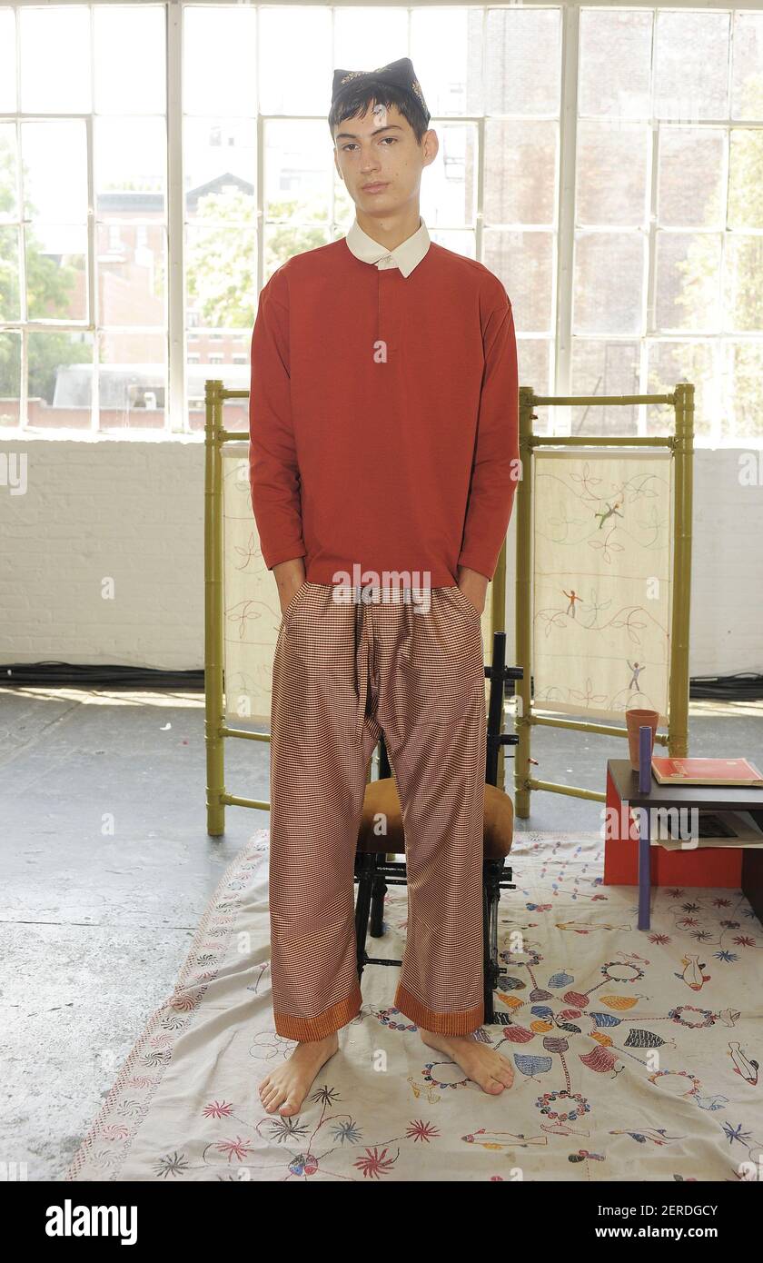 Model at the presentation for Bode Fashion Show during New York ...