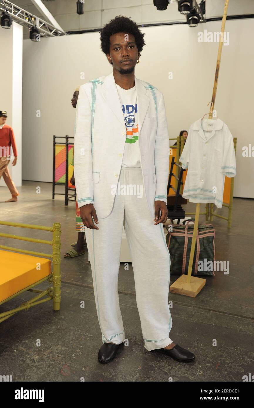 Model at the presentation for Bode Fashion Show during New York ...