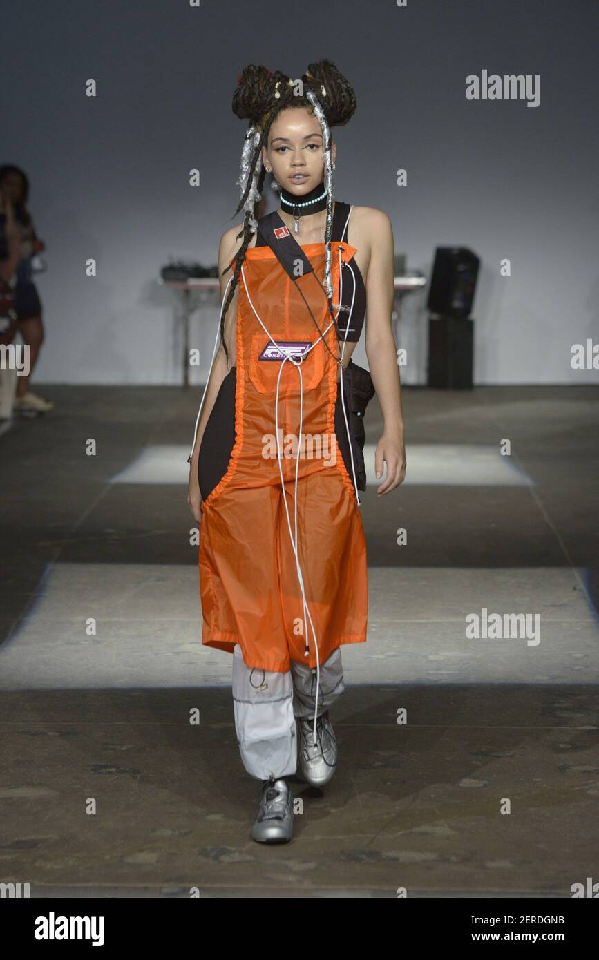Model walks on the runway during the Reconstruct Fashion Show during New York Menswear Spring ...