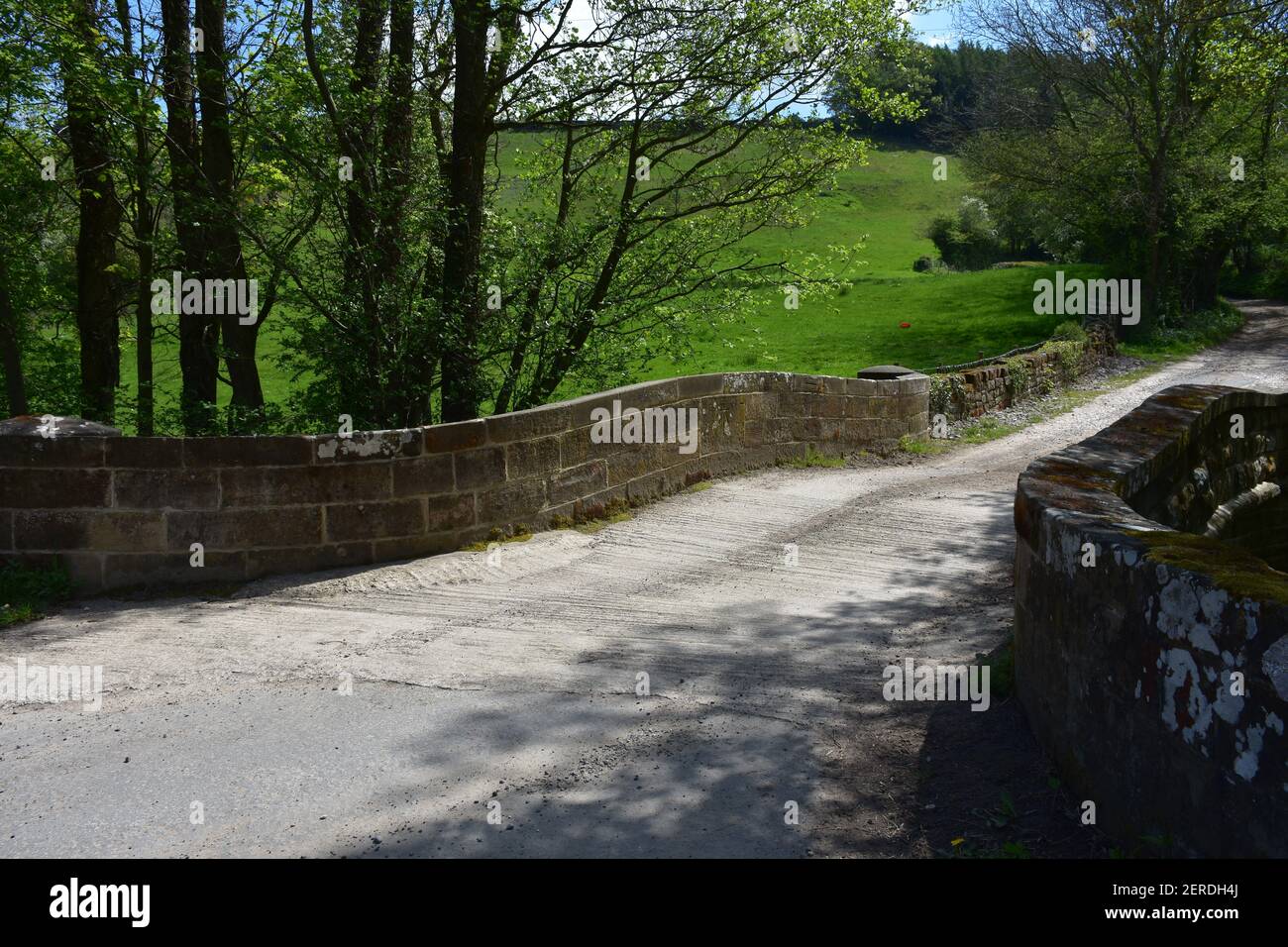Stone bridge on a hiking trail through woods in Northern England Stock ...