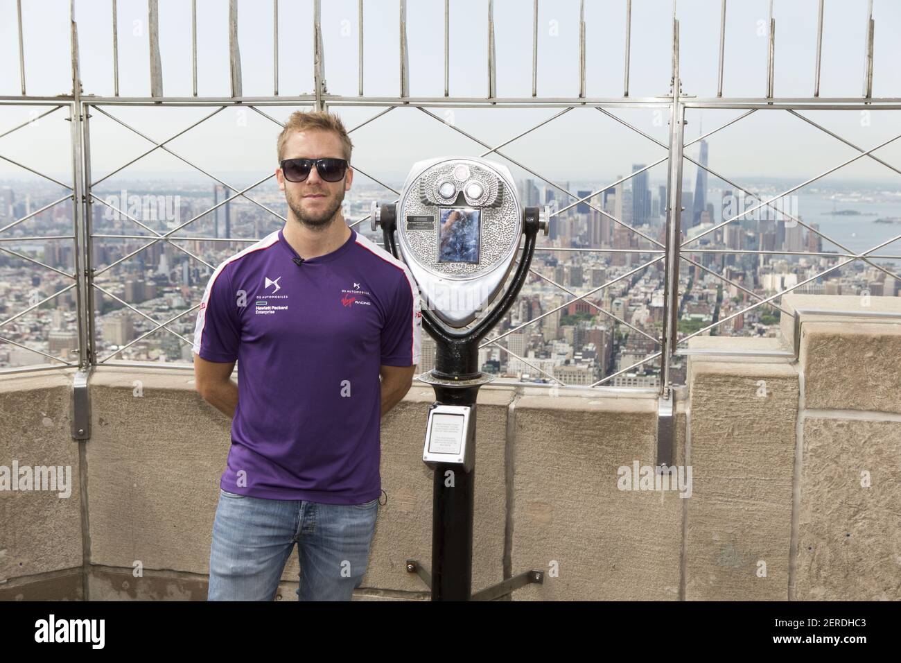 Racecar drivers Sam Bird, driving for DS Virgin Racing Formula E Team ...