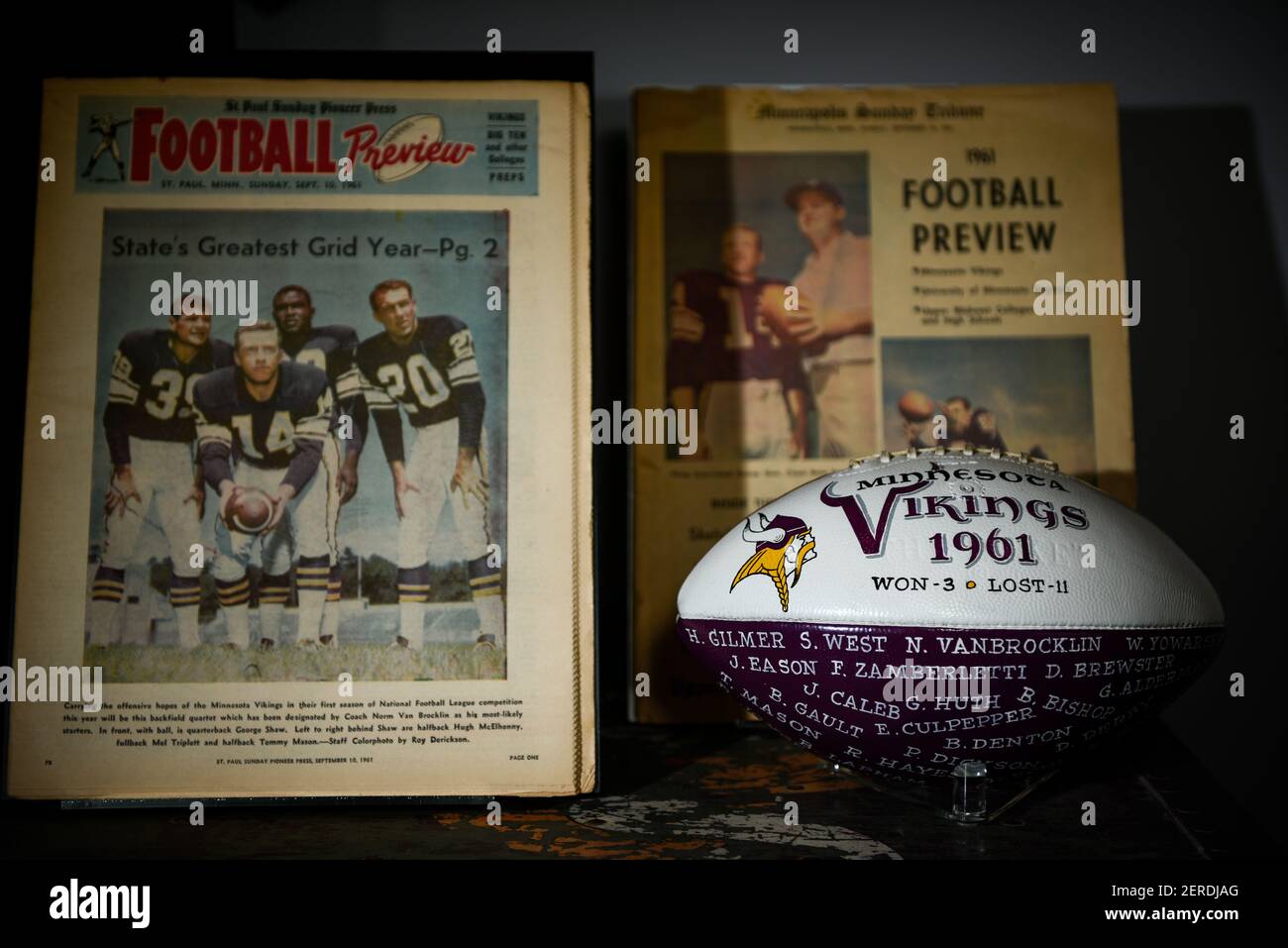Memorabilia from the Vikings' 1961 inaugural season, at the new ...