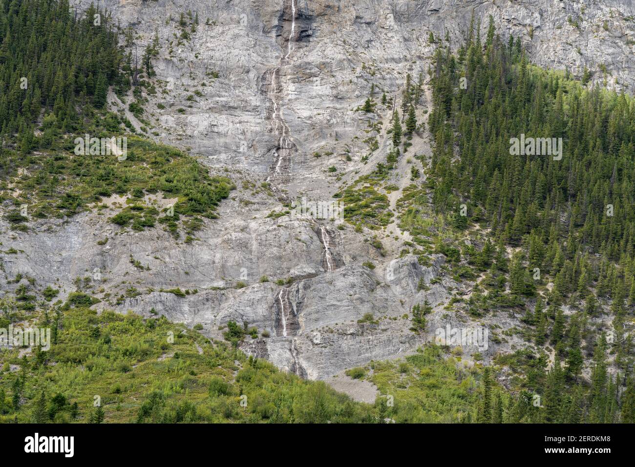 Small cascade flows down from the Cascade Mountain. Banff National Park, Canadian Rockies ...
