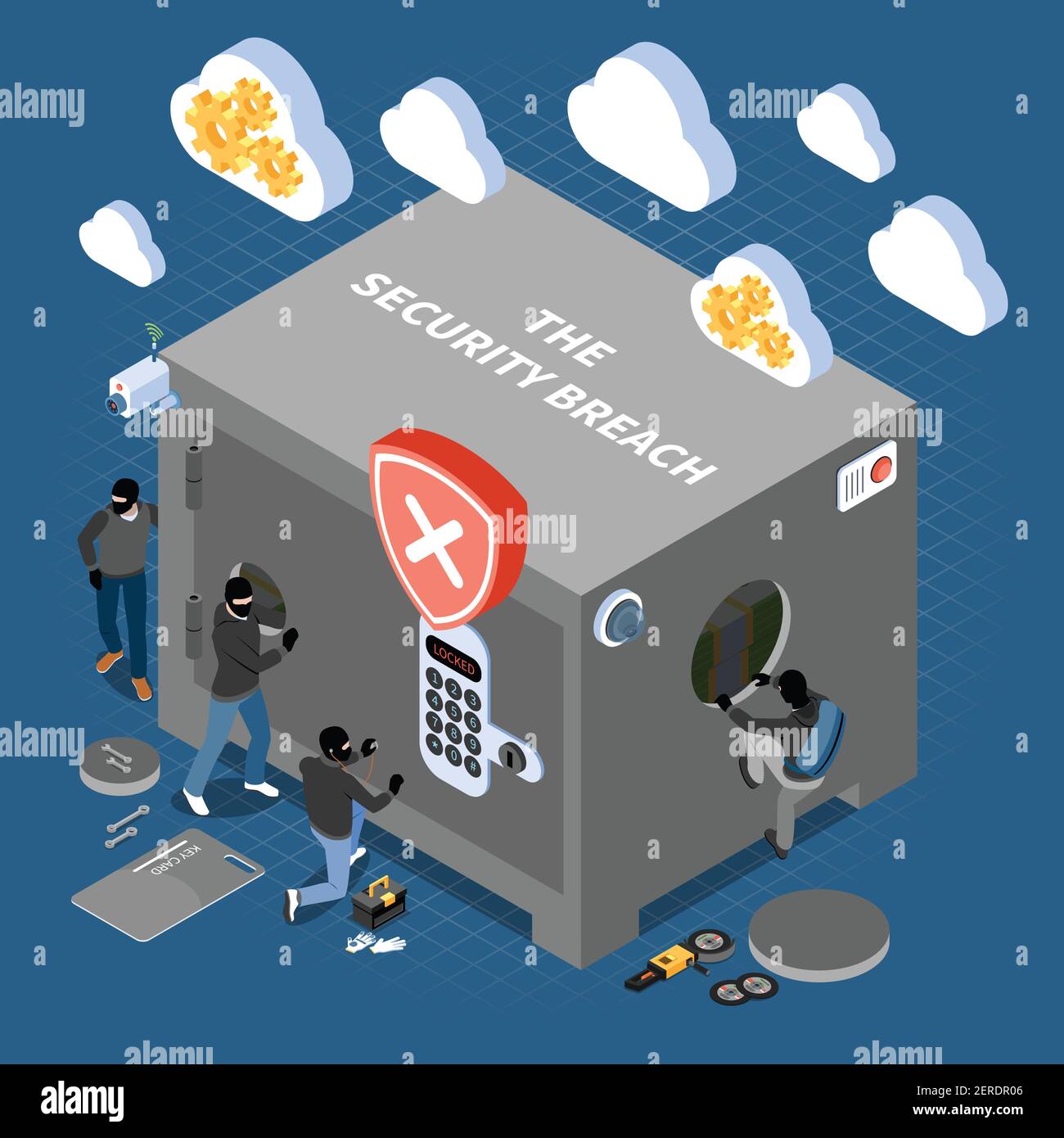 Security breach isometric composition with masked robbers entering into ...