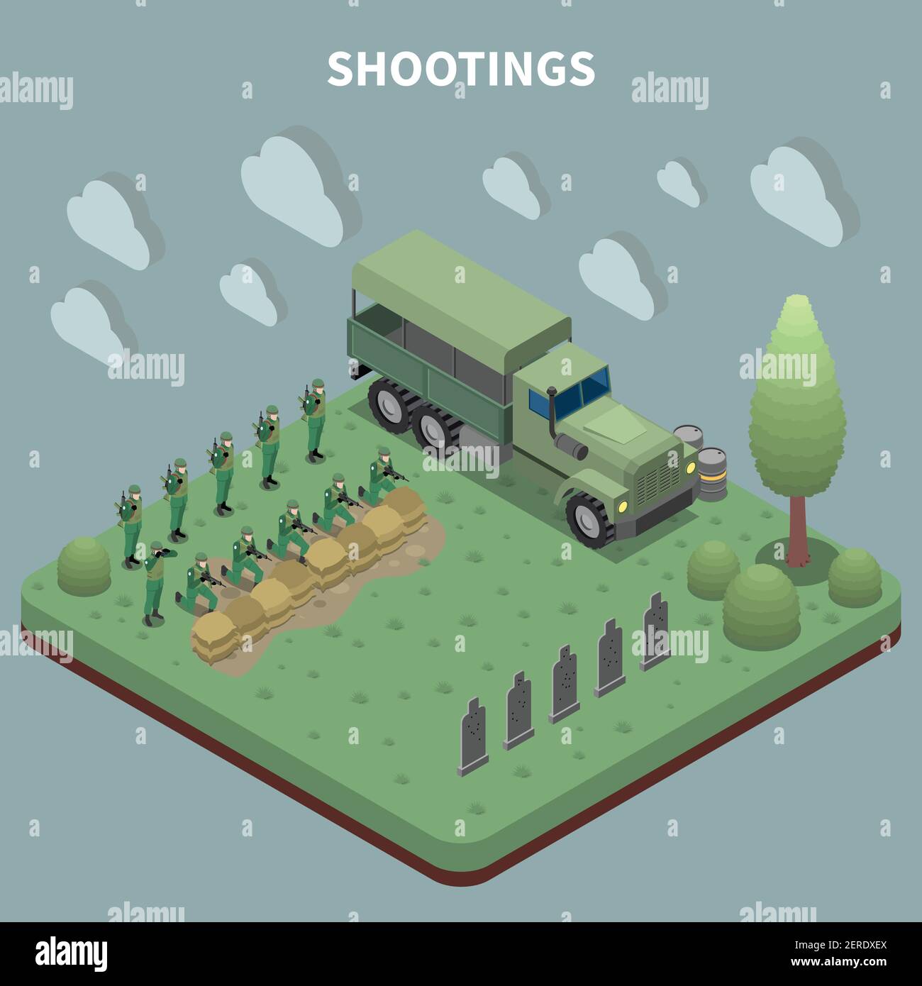 People in army isometric background with troop of soldiers arrived on ...