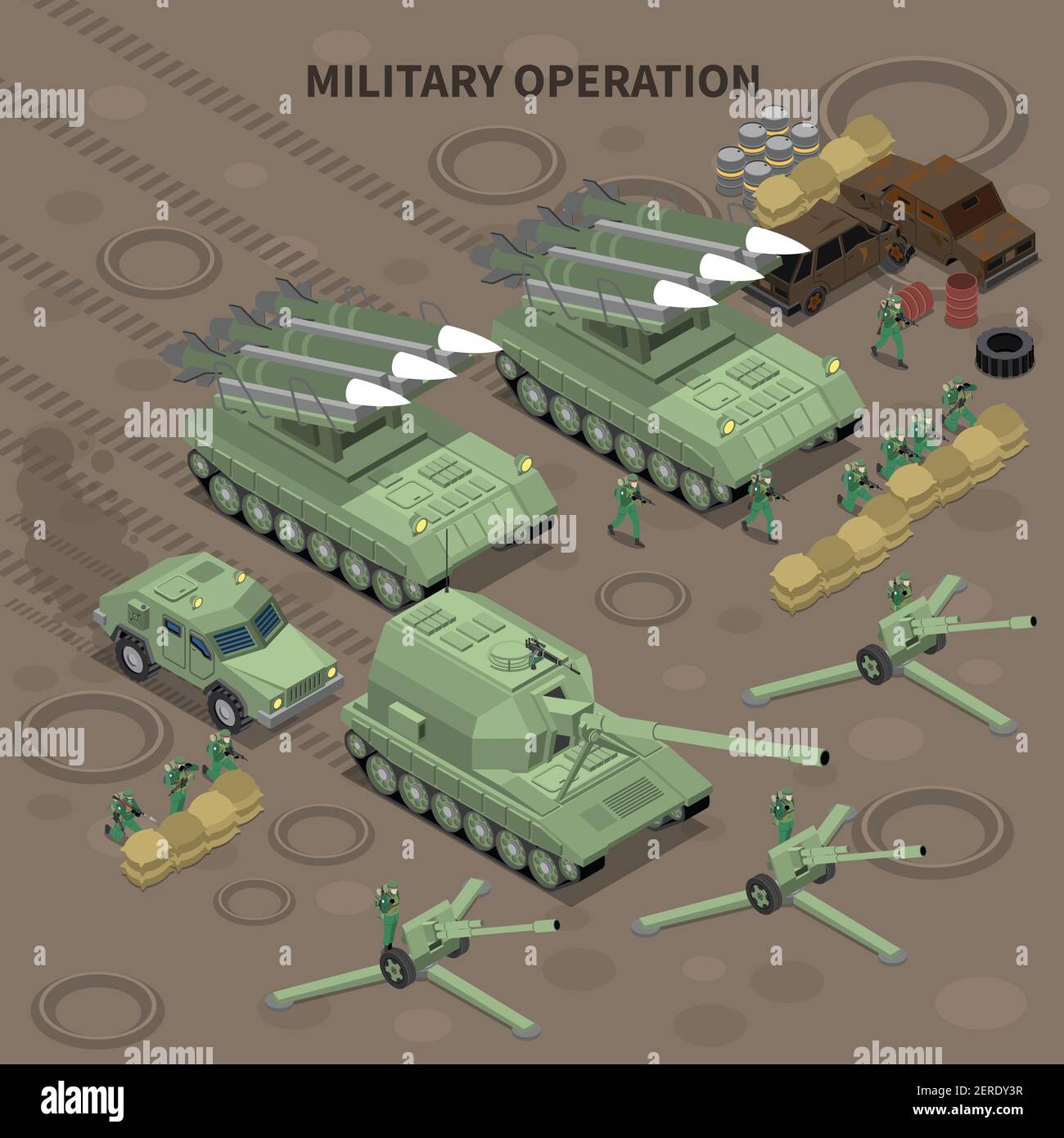 Military operation with use of long range guns and self propelled ...