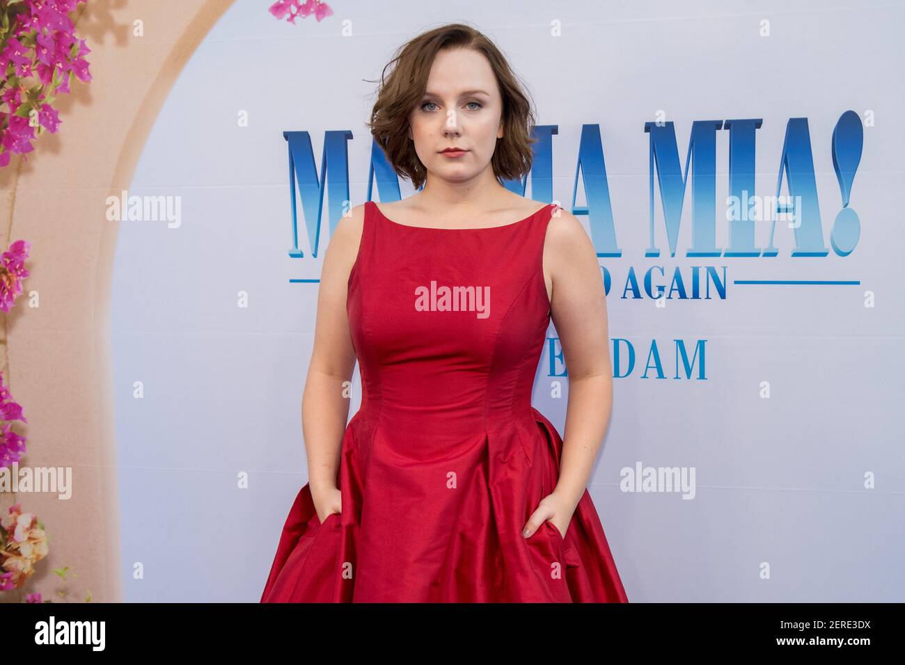 Alexa Davies on the red carpet during the premiere of movie Mamma Mia ...