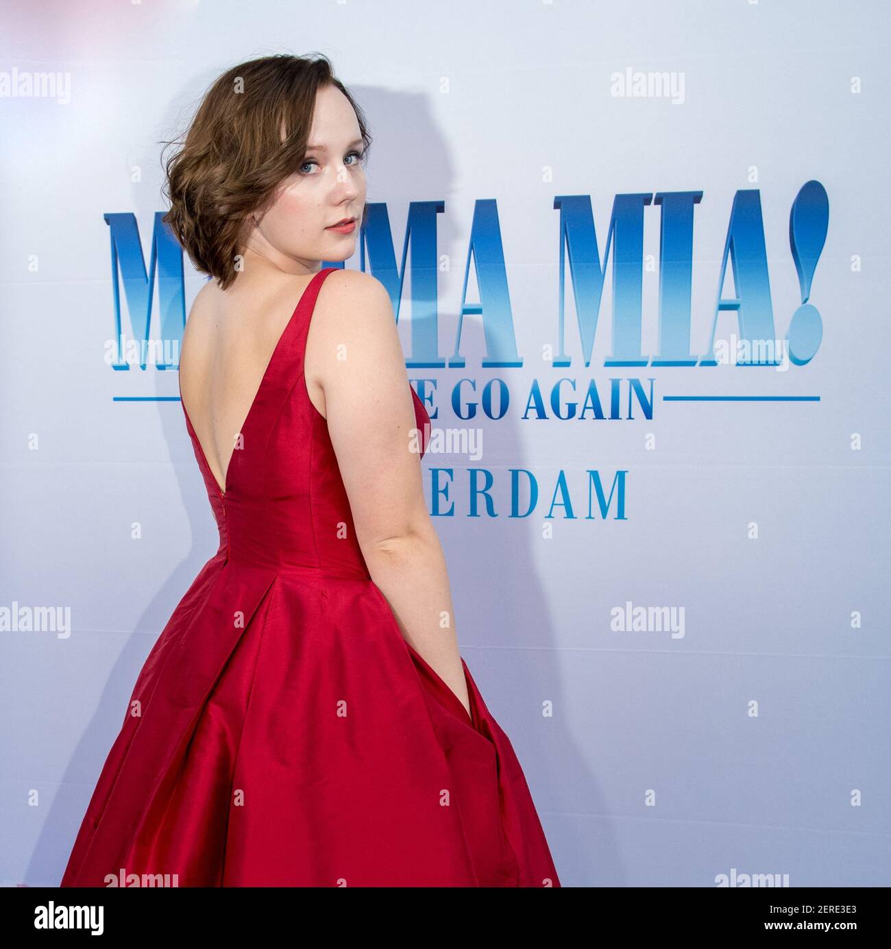 Alexa Davies on the red carpet during the premiere of movie Mamma Mia ...