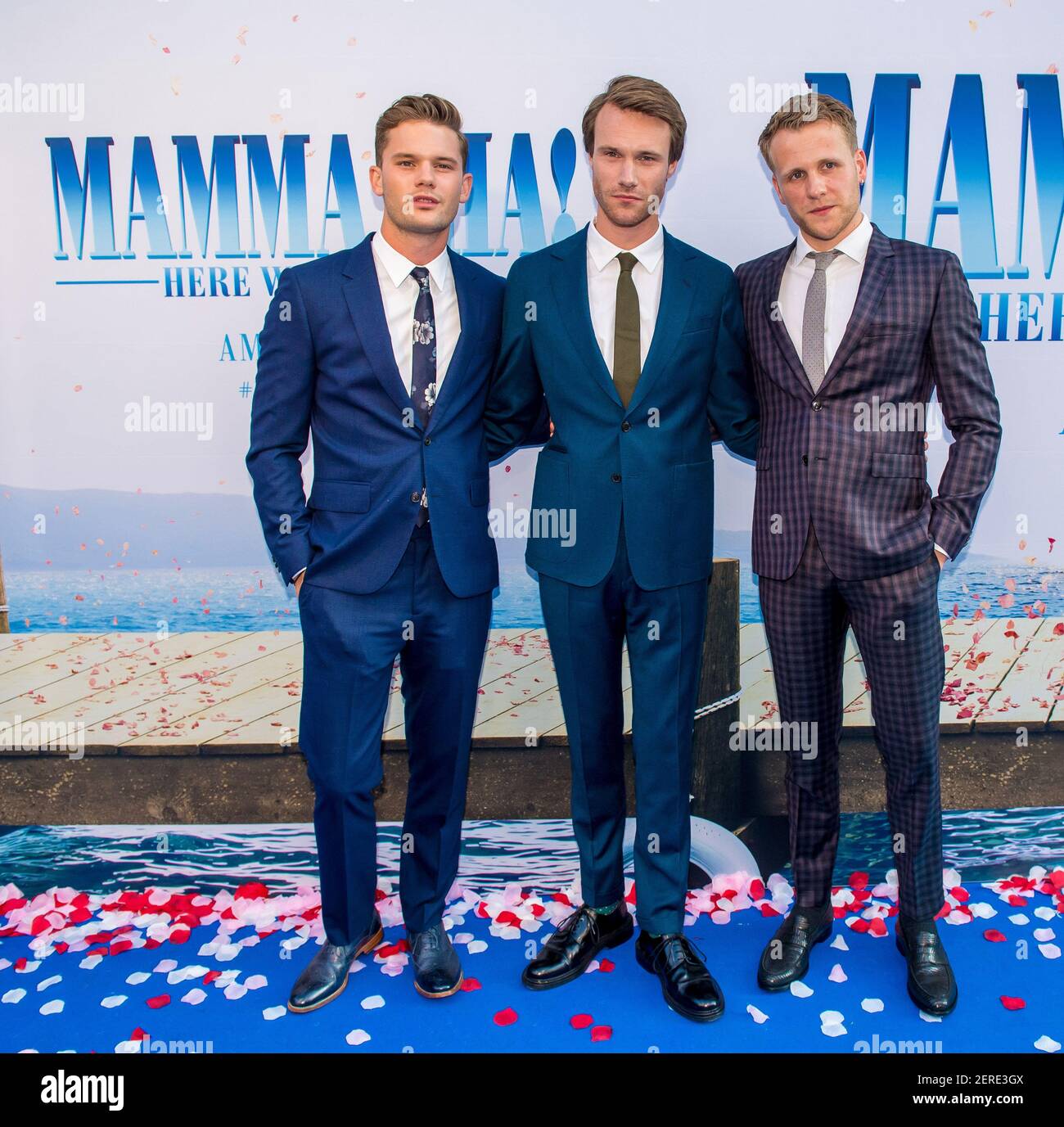 Jeremy Irvine, Hugh Skinner and Josh Dylan on the red carpet during the ...
