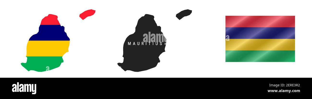 Mauritius Map With Masked Flag Detailed Silhouette Waving Flag