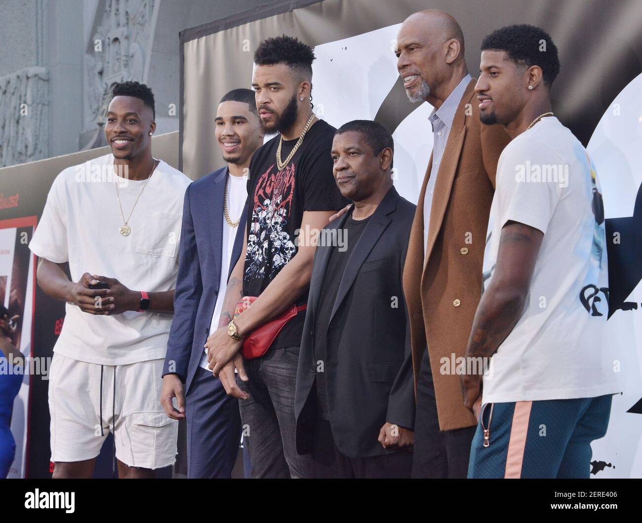 (L-R) Dwight Howard, Jayson Tatum, JaVale McGee, Denzel Washington ...