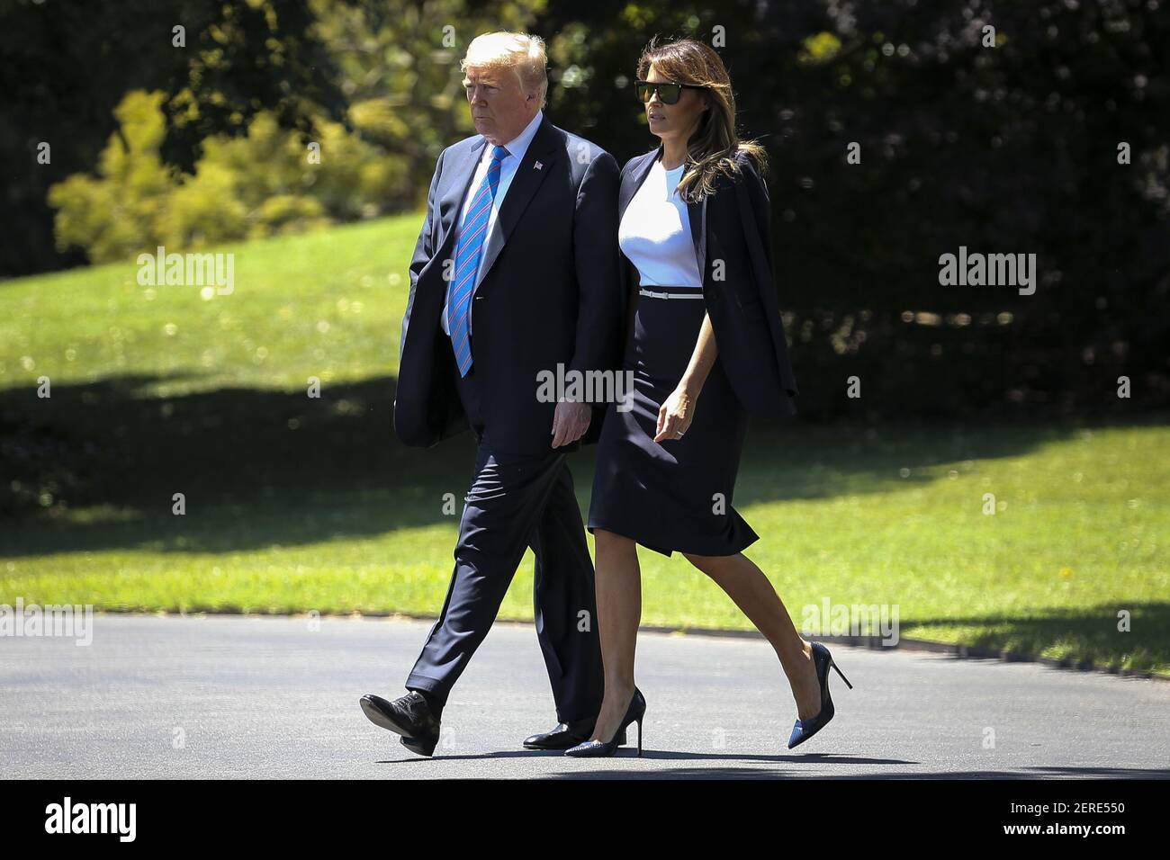 President Donald Trump and First Lady walks to Marine One as they ...
