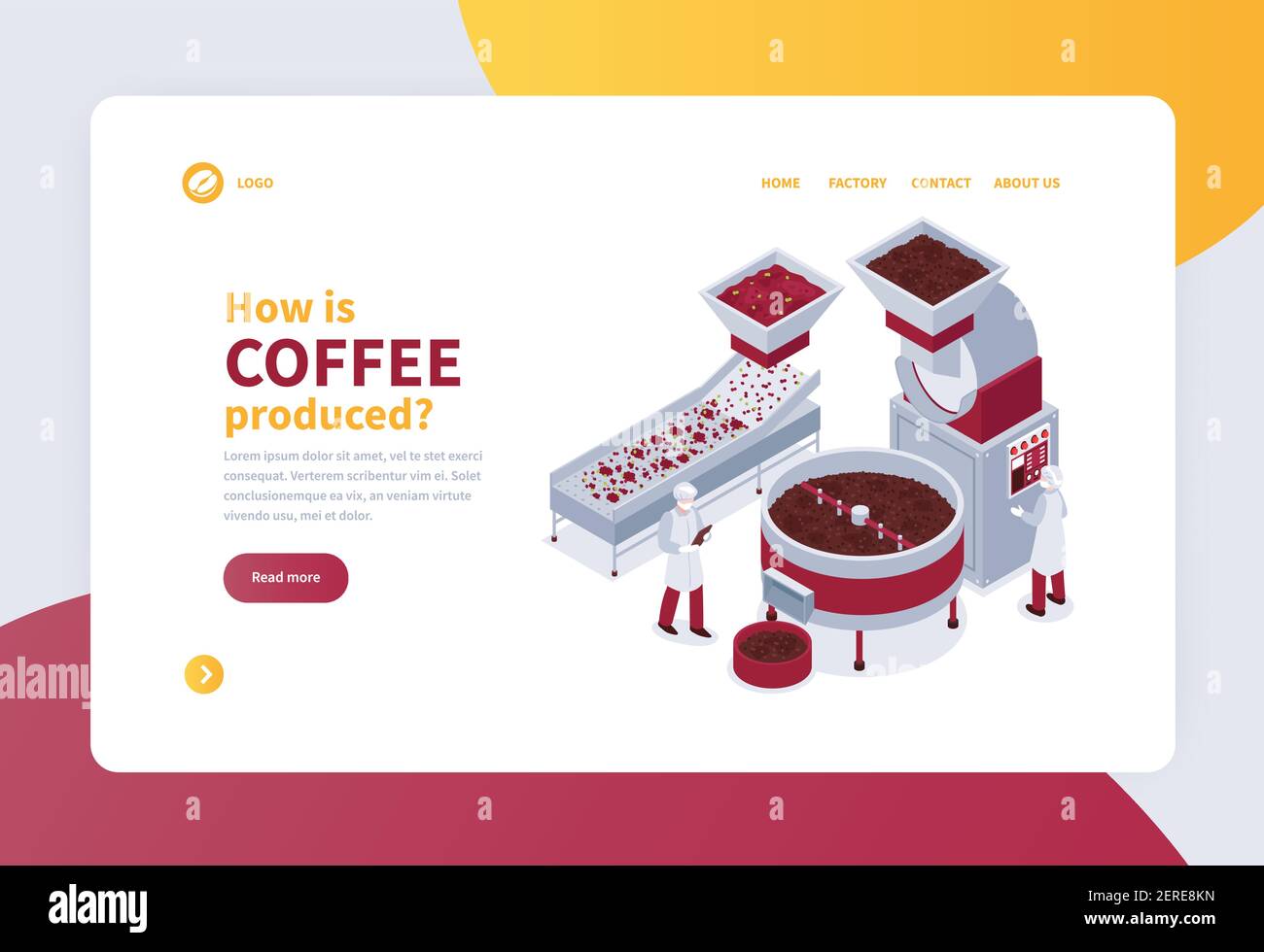 Isometric concept banner with coffee production process 3d vector ...