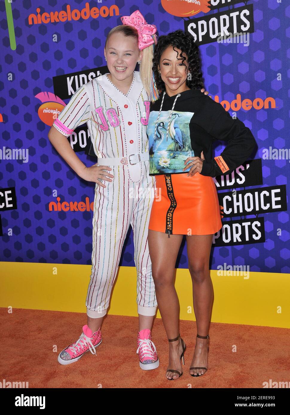 (L-R) JoJo Siwa and Liza Koshy at the Nickelodeon's Kids’ Choice Sports 2018 held at the Barker ...