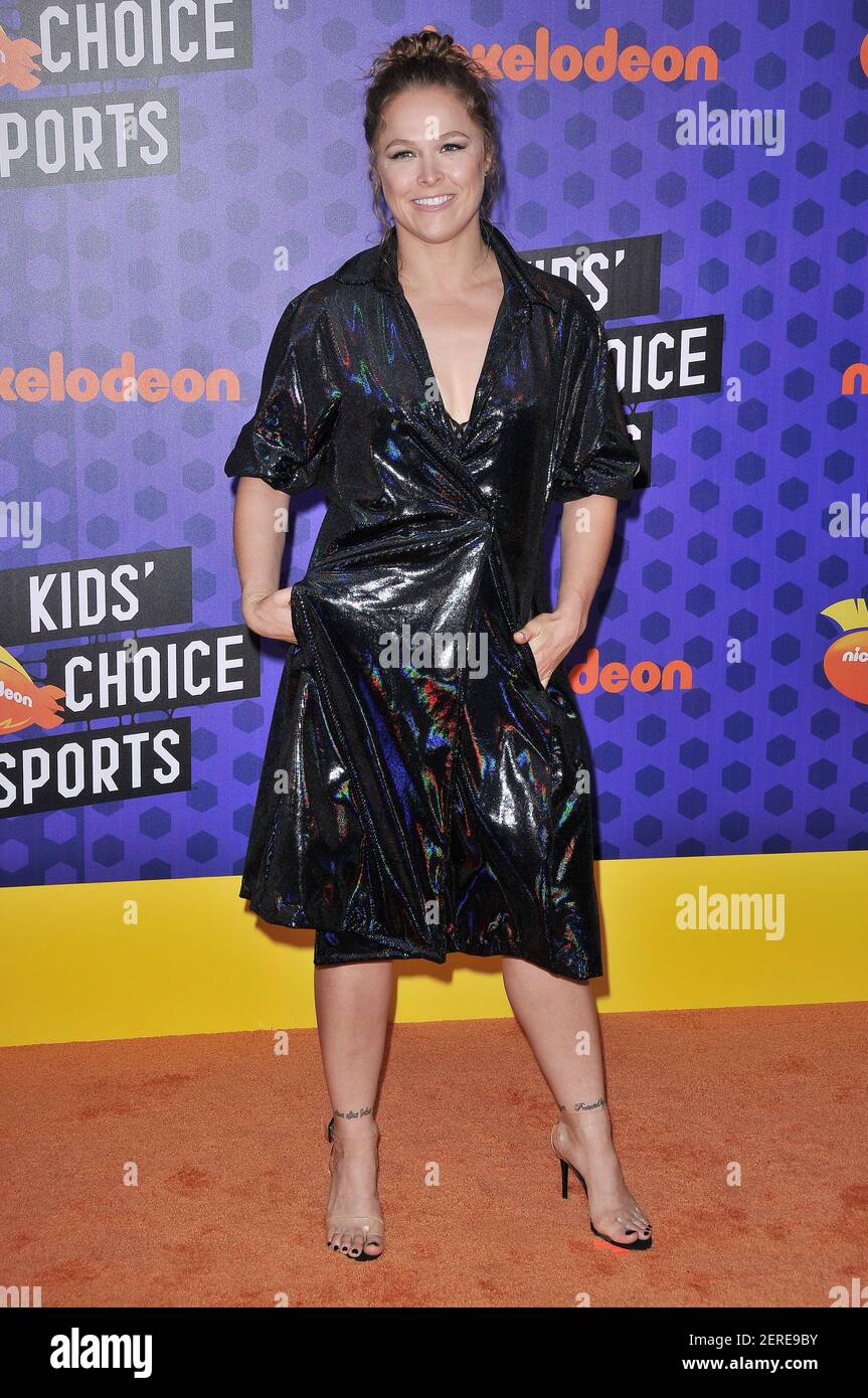 Ronda Rousey arrives at the Nickelodeon's Kids’ Choice Sports 2018 held ...