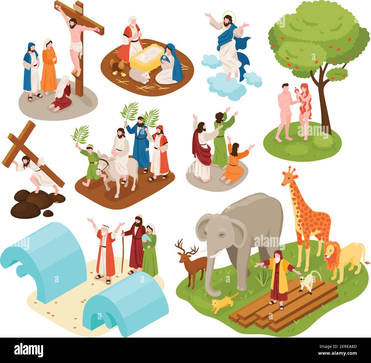 Isometric bible narratives set with ancient christian characters of ...