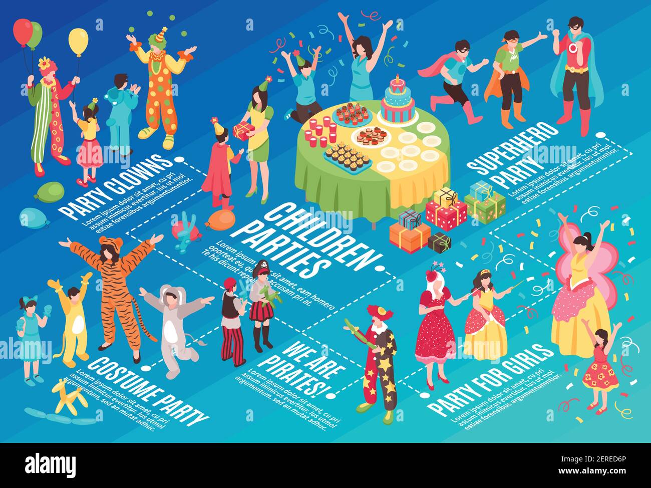 Isometric kids animator horizontal flowchart composition with isolated ...